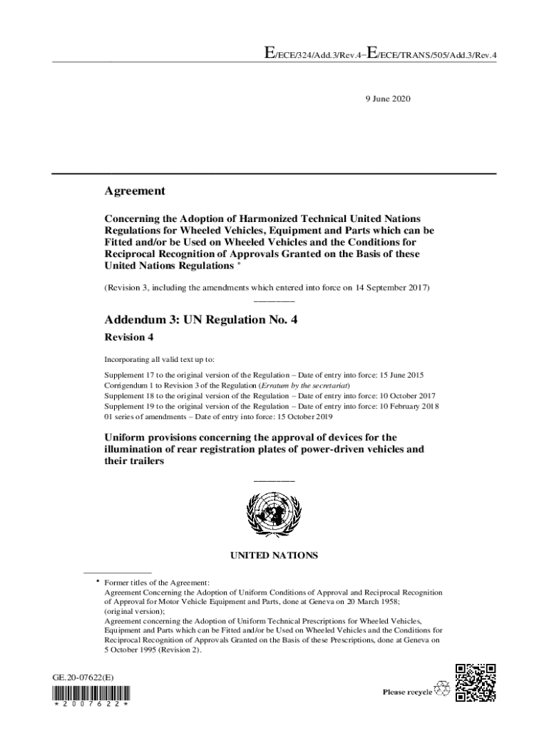 Fillable Online Agreement Addendum 3: UN Regulation No. 4 - UNECE Fax Email Print - pdfFiller
