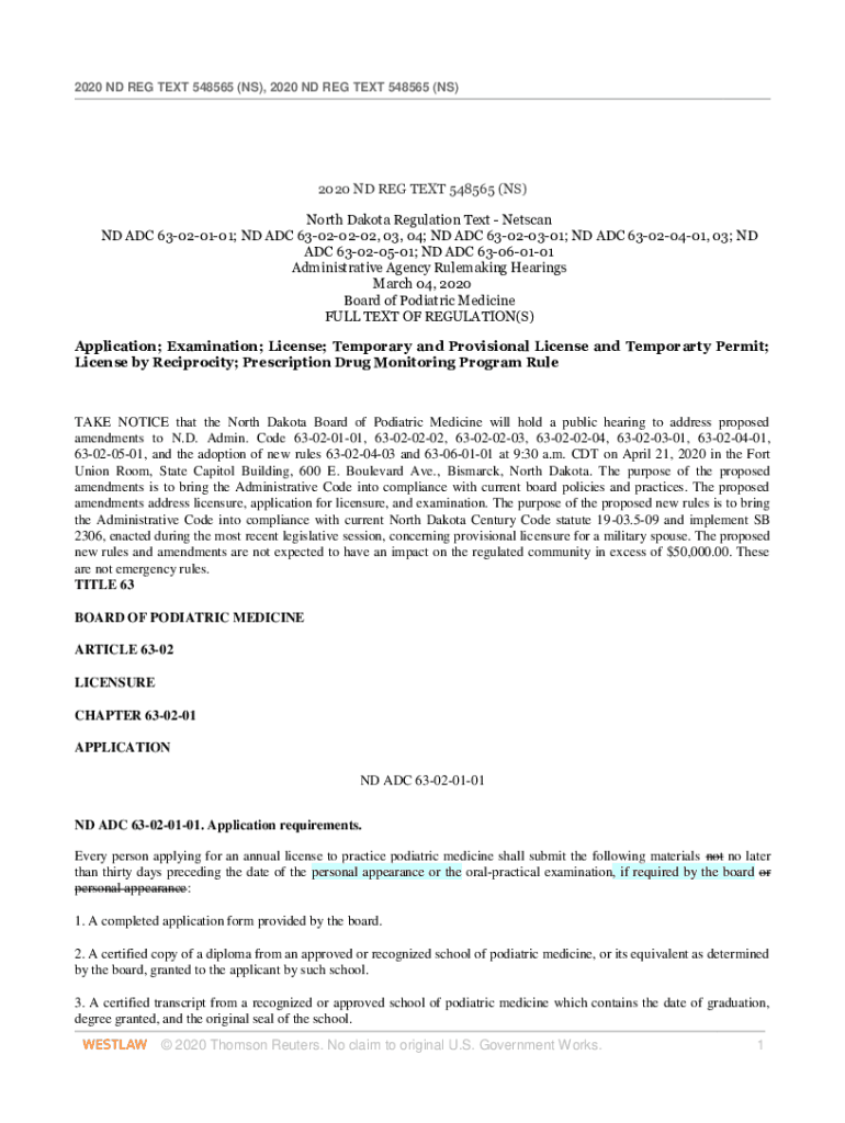 Fillable Online 2020 ND REG TEXT 548565 (NS) ND ADC 63-02-01-01; ND ADC 63-02 ... Fax Email ...