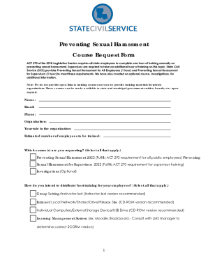 Fillable Online Preventing Sexual Harassment Course Request Form Fax ...