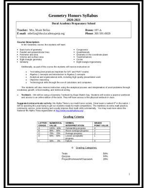 GEOMETRY HONORS SYLLABUS 2021-2022 D A P A Doc Template | pdfFiller