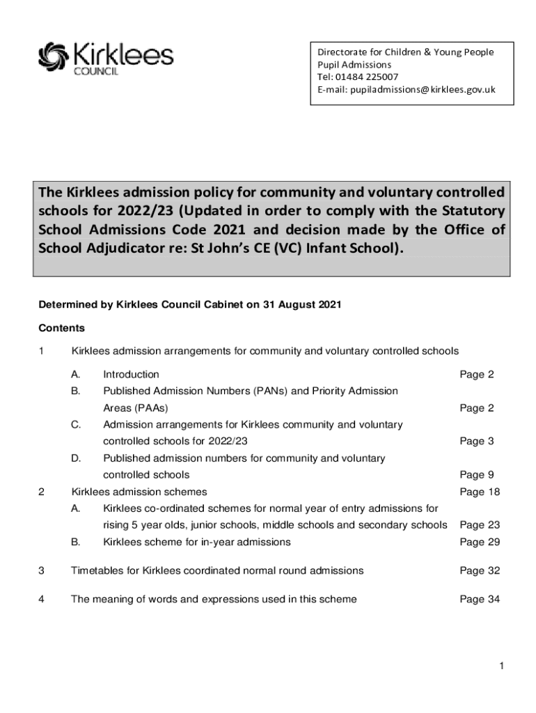 Fillable Online docslib.orgdoc5822854The Kirklees Admission Policy for Community and Controlled ...