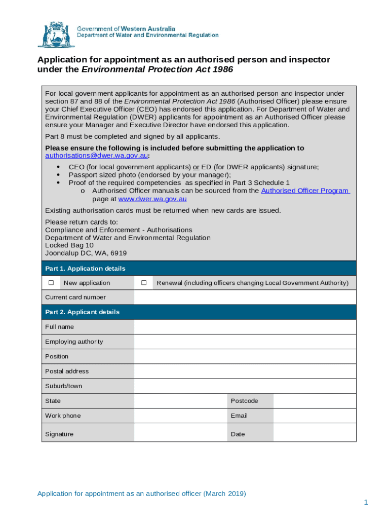 Application for Appointment as an Authorised Officer - WA Doc Template | pdfFiller