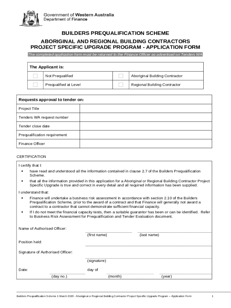 Builders Prequalification Scheme - Department of Finance - WA Doc ...