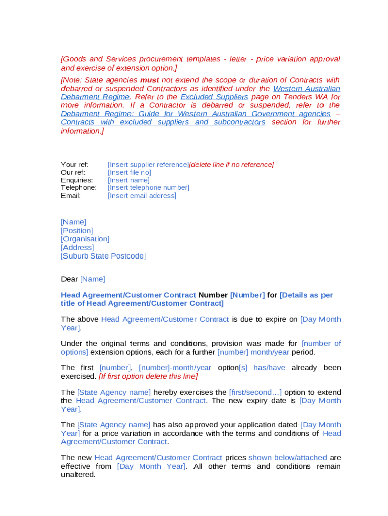 Approve Price Variation and Exercise Extension Option Letter Doc ...