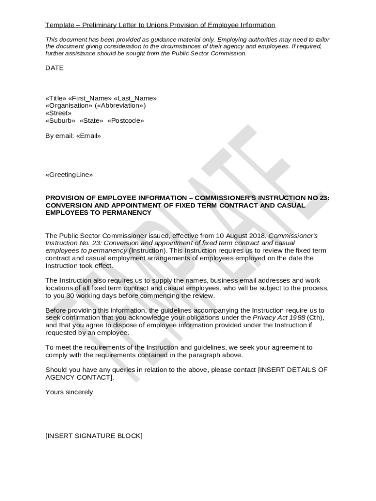 PROVISION OF EMPLOYEE INATION - COMMISSIONER'S INSTRUCTION NO 23 ...