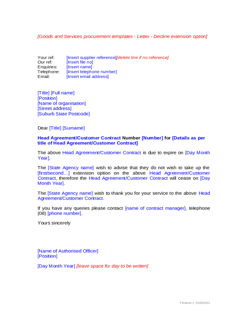 Extension Decline. goods and services templates Doc Template | pdfFiller