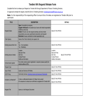 Tenders WA Release Request Doc Template | pdfFiller