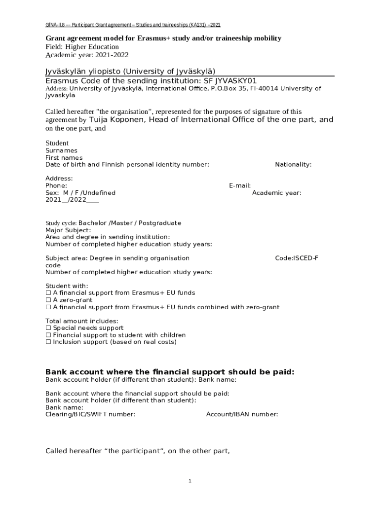 Grant agreement for Erasmus+ study and/or traineeship mobility (long ...