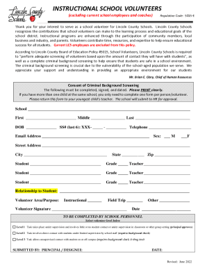 Fillable Online INSTRUCTIONAL SCHOOL VOLUNTEERS Fax Email Print - pdfFiller
