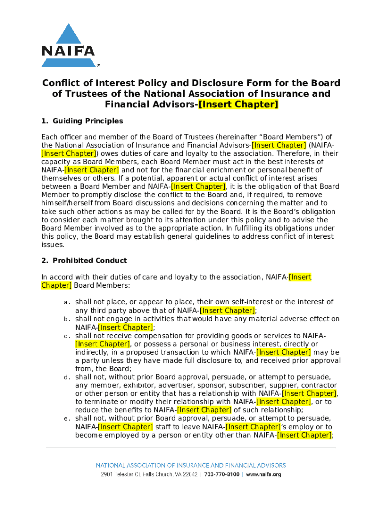 Sample Board of Director Conflict of Interest Policy Doc Template ...