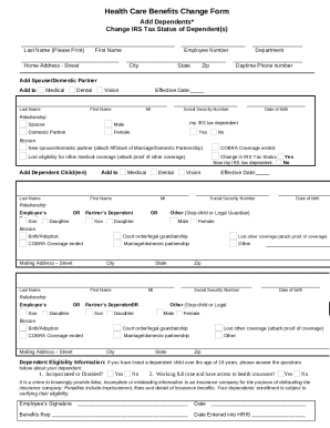 Health Care Benefits Change Doc Template | pdfFiller