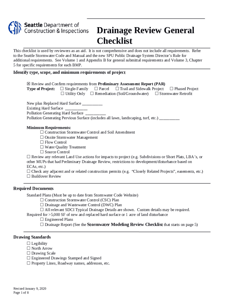 Seattle SDCI - Drainage Review Checklist Doc Template | pdfFiller
