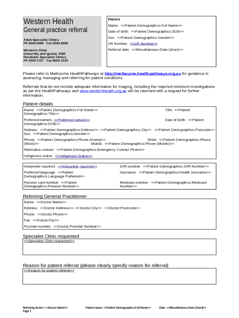 General Practice referral - Western Health Doc Template | pdfFiller
