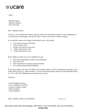 U6336 Care Plan Letter Doc Template | pdfFiller