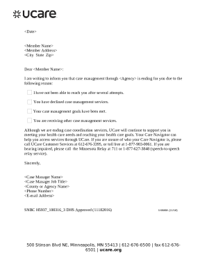 U4686 Discontinue Case Mgt Letter Doc Template | pdfFiller