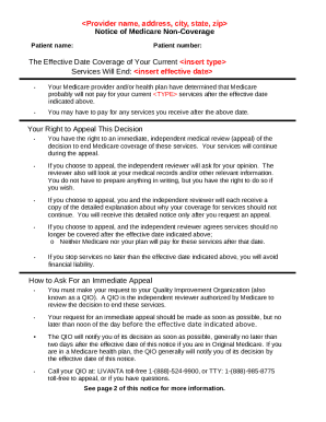 Notice of Medicare Non-Coverage Doc Template | pdfFiller