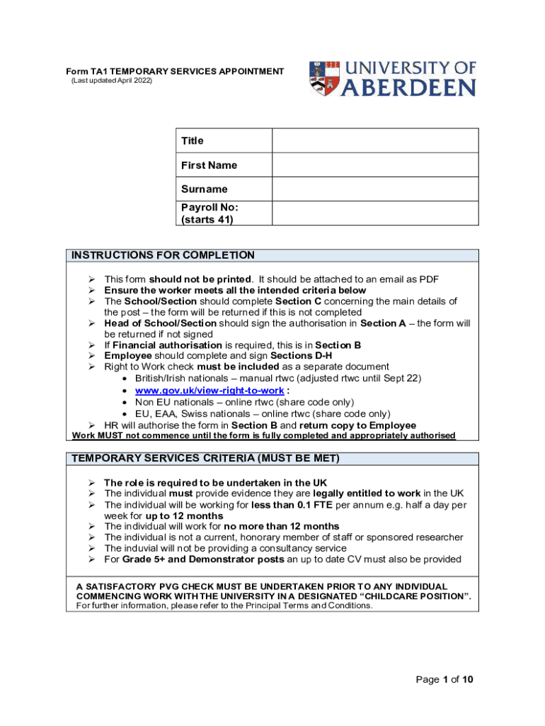 Fillable Online Temporary Appointment Forms, Policies and Instructions ...