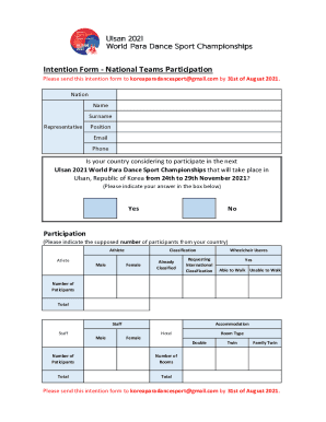Fillable Online Intention Form - National Teams Participation - International ... Fax Email ...