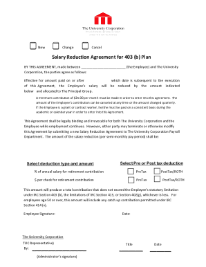 Fillable Online Salary Reduction Agreement for 403 (b) Plan Fax Email ...