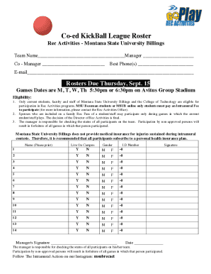 Fillable Online Co-ed Basketball Team Roster Team Name: Rec Activities ...