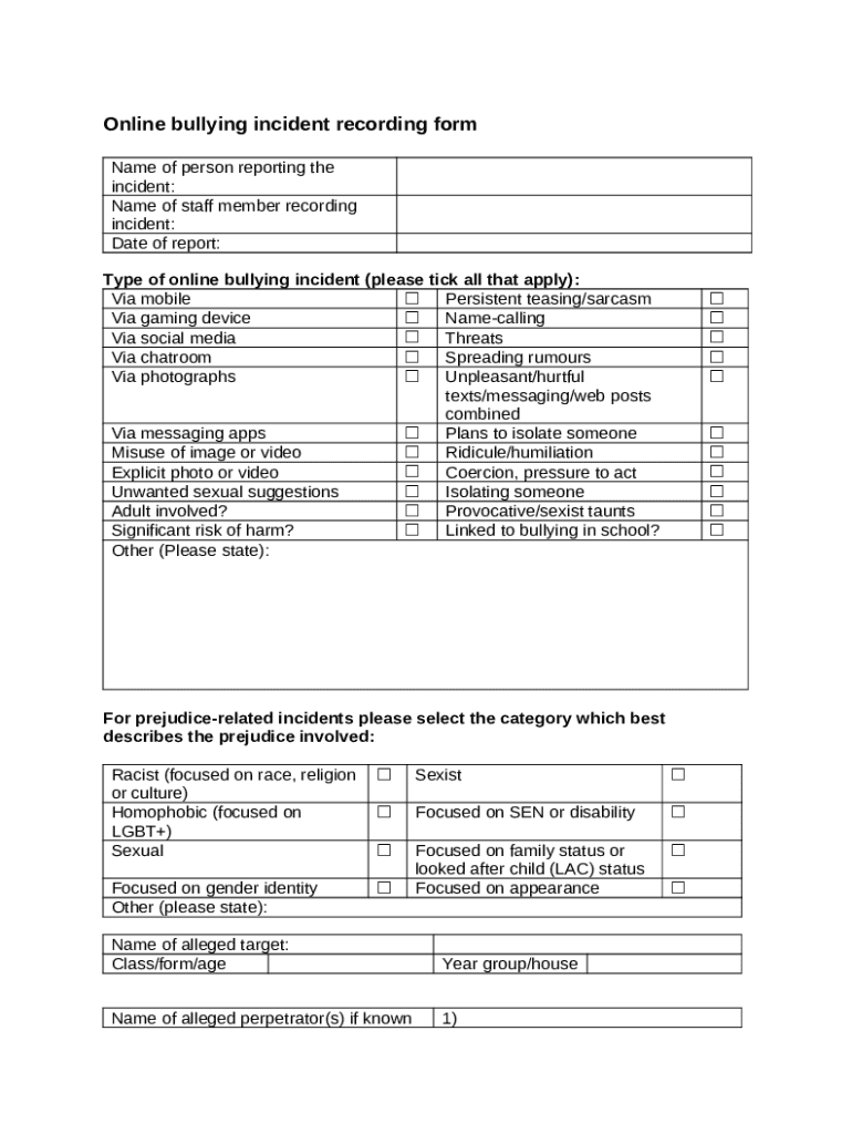 Bullying Report The person reporting the bullying incident has ... Doc ...