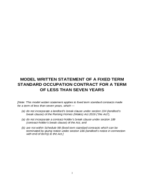 MODEL WRITTEN STATEMENT OF A FIXED TERM STANDARD OCCUPATION CONTRACT ... Doc Template | pdfFiller
