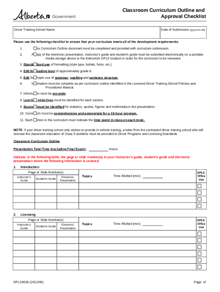 Fillable Online Classroom Curriculum Outline and Approval Checklist - Forms Fax Email Print ...