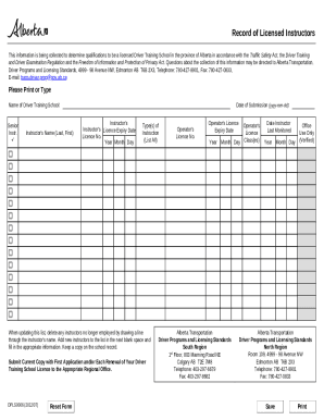 Fillable Online Record of Licensed Instructors. It accompanies Licensed ...