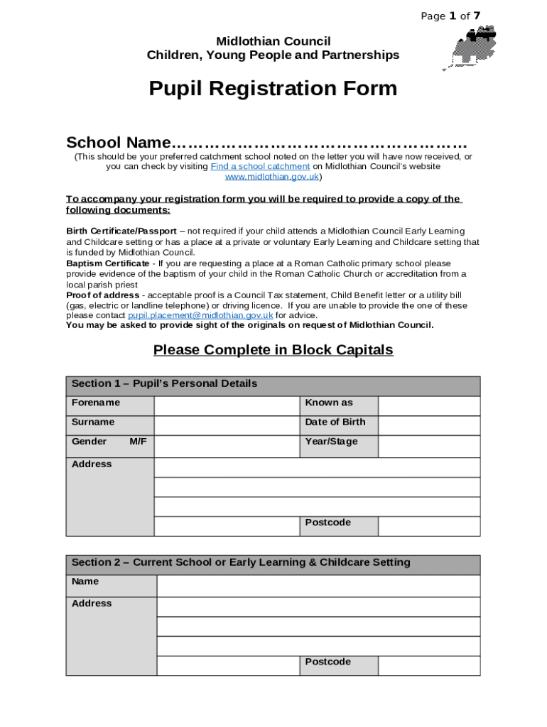 Pupil Registration - midlothian.gov.uk Doc Template | pdfFiller