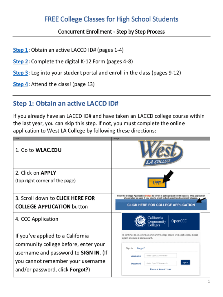 Fillable Online Free College Classes for High School Students. Concurrent Enrollment - Step by ...