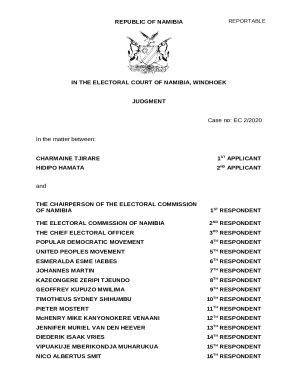 Tjirare v The Chairperson of the Electoral Commission of Namibia (EC 2 ... Doc Template | pdfFiller