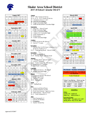 Fillable Online 2017-18 School Calendar DRAFT - Shaler Area School ...