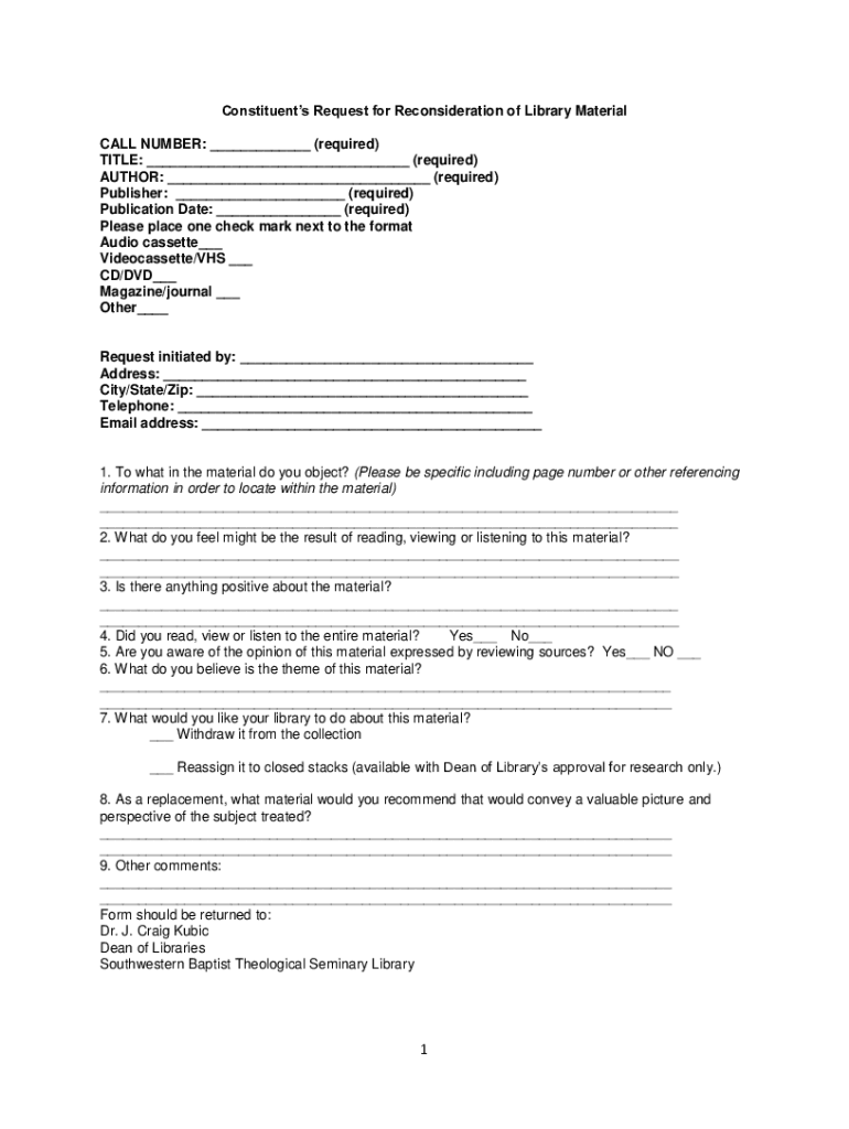 Fillable Online Constituents Request for Reconsideration of Library Material ... Fax Email Print ...