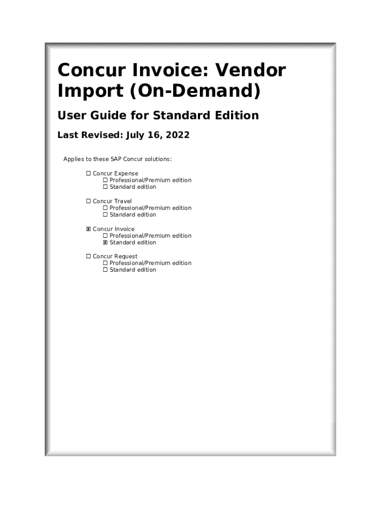 Invoice: Vendor Import (On-Demand) User Guide for Standard ... Doc ...