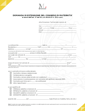 Fillable Online DOMANDA DI ESTENSIONE DEL CONGEDO DI MATERNITA (ai sensi dellart. 17 ... Fax ...