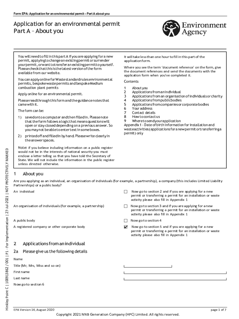 Fillable Online Application for an environmental permit ...