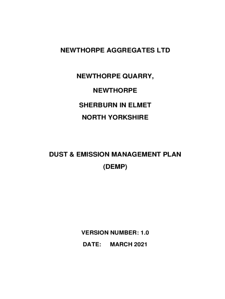 Fillable Online Example Dust and Emissions Management Plan Version 10 ...