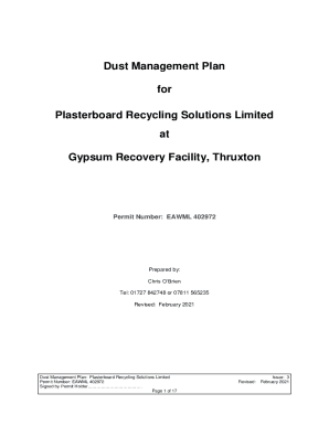 Fillable Online Dust Management Plan for Plasterboard Recycling ...