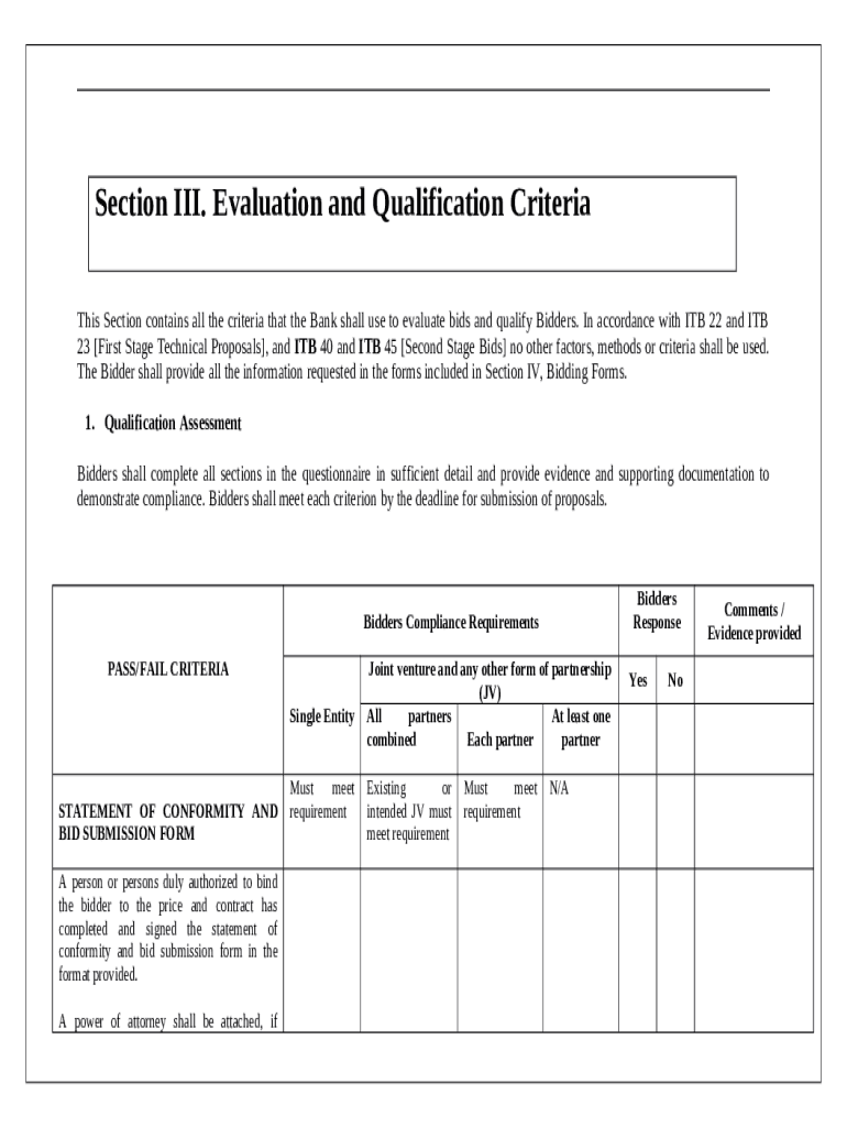 Section III. Evaluation and Qualification Criteria - kplc.co.ke Doc Template | pdfFiller