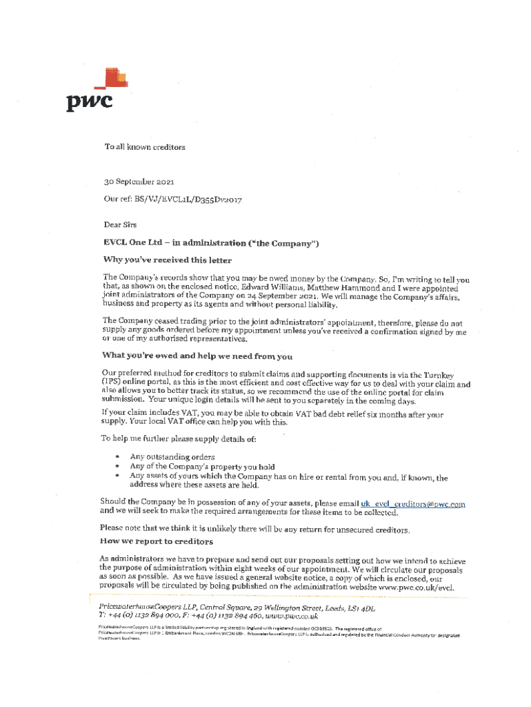 Fillable Online Dear Sirs 30 September 2021 Why youve received this ...