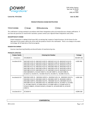 Fillable Online PRODUCT/PROCESS CHANGE NOTIFICATION - Farnell Fax Email ...