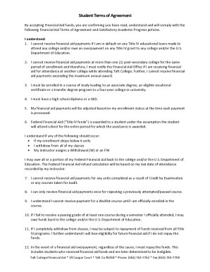 Fillable Online Terms of Agreement and Satisfactory Academic Progress ...