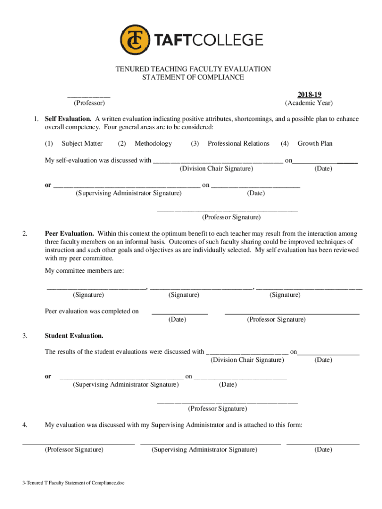 Fillable Online TENURED TEACHING FACULTY EVALUATION STATEMENT OF ...
