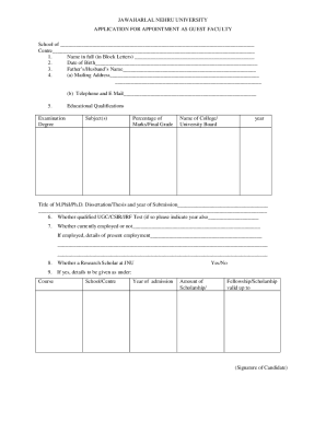Fillable Online Application Form for Guest Faculty - Jawaharlal Nehru ...