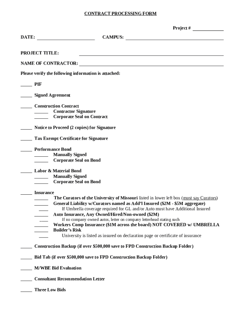 CONTRACT PROCESSING Doc Template | pdfFiller