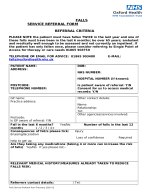 FALLS SERVICE - Oxford Health NHS Foundation Trust Doc Template | pdfFiller