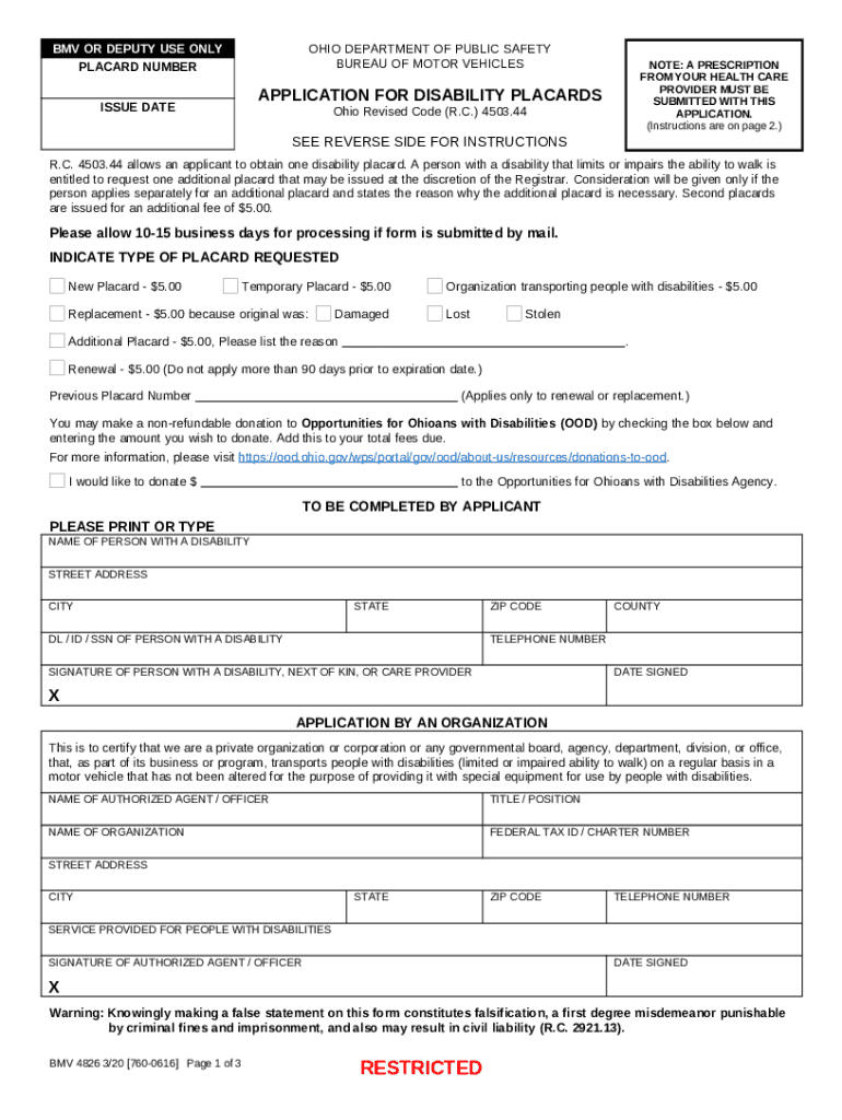 APPLICATION FOR DISABILITY PLACARDS - publicsafety ohio Doc Template ...