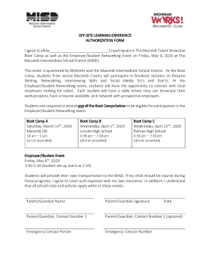 Fillable Online Off-Site Learning Experience Authorization Form Fax ...