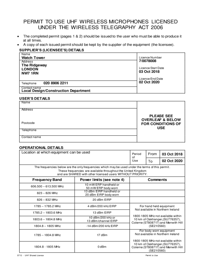 Fillable Online PERMIT TO USE UHF WIRELESS MICROPHONES LICENSED ... - DocDroid Fax Email Print ...