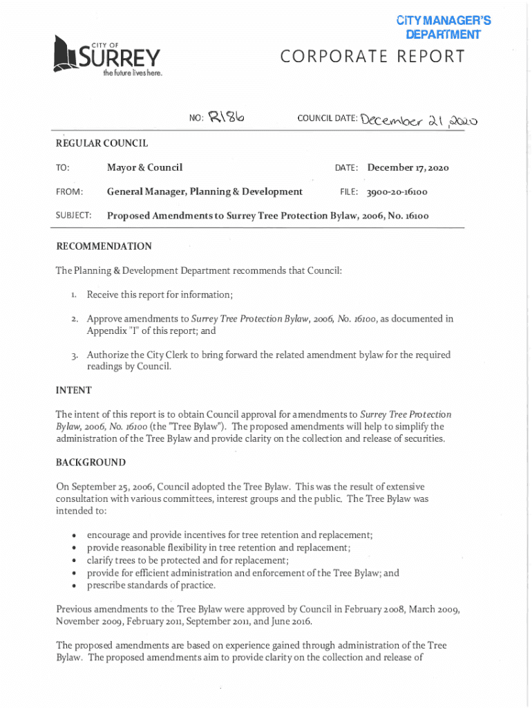 Fillable Online CITY MANAGER'S DEPARTMENT ltsD'RREv CORPORATE REPORT ...